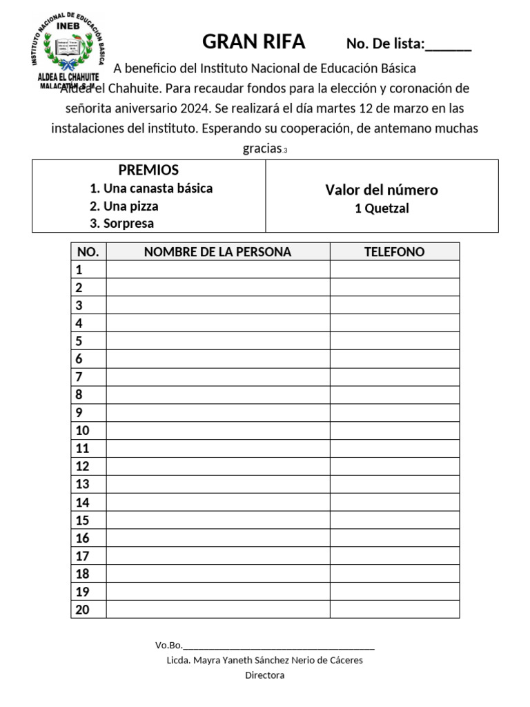 Gran Rifa a Beneficio del Instituto | PDF