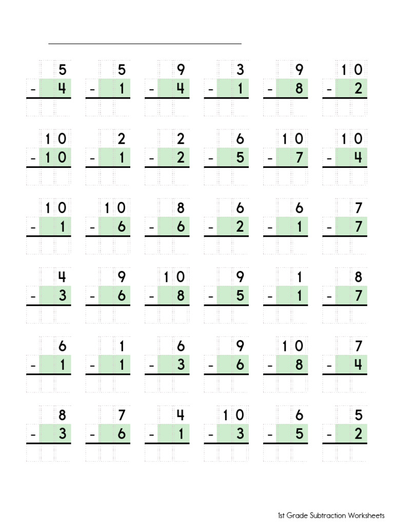 1st Grade Subtraction Within10 Regrouping Math Worksheet | PDF