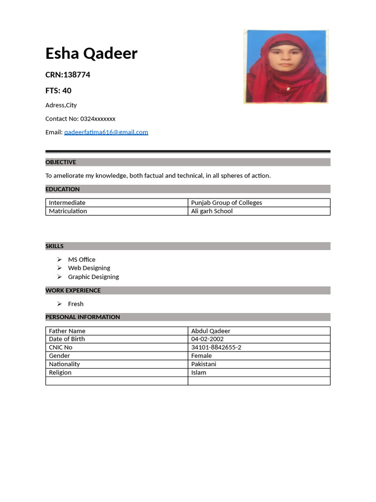 ESHA QADEER CV | PDF