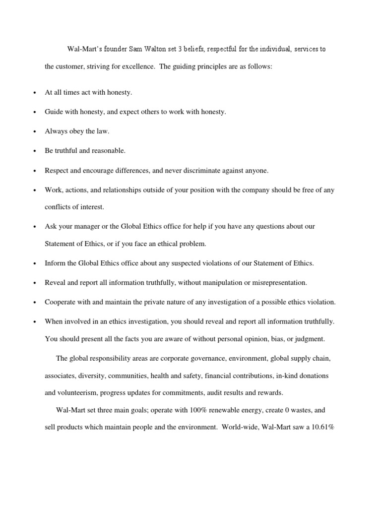 Walmart Ethics and Principles | PDF | Walmart | Employment
