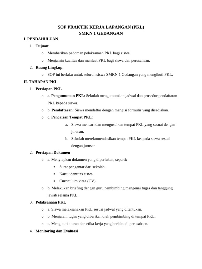 Sop Praktik Kerja Lapangan | PDF