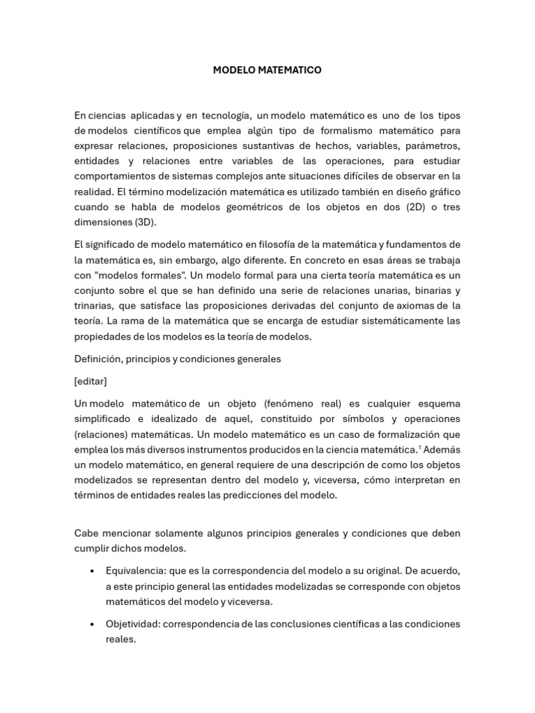 Modelo Matematico | PDF | Modelo matemático | Matemáticas Aplicadas