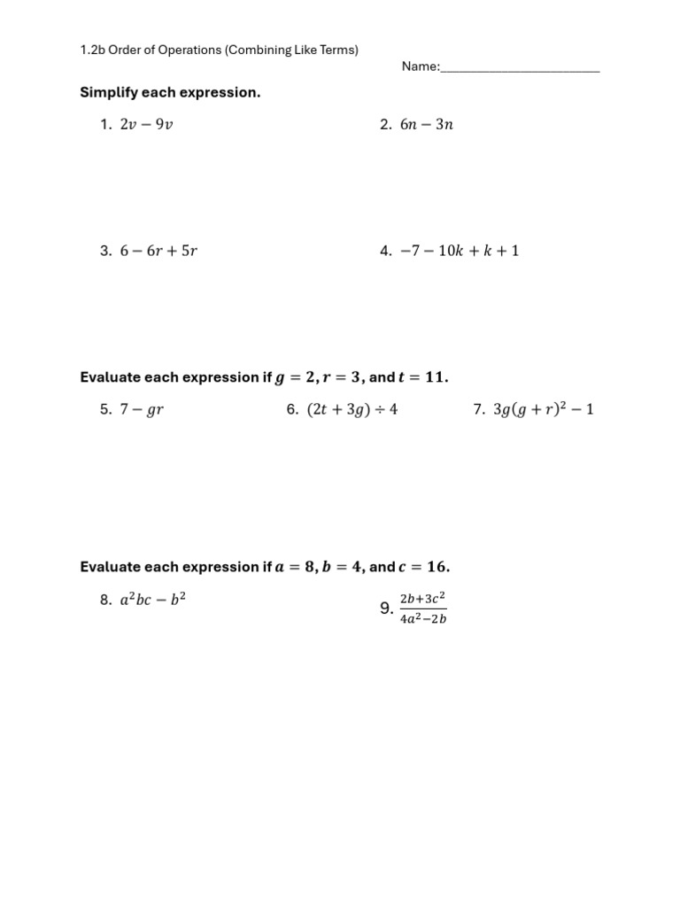 Order of Operations: Simplifying Expressions | PDF