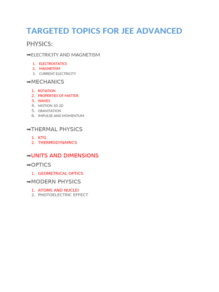 JEE Advanced Physics Key Topics | PDF