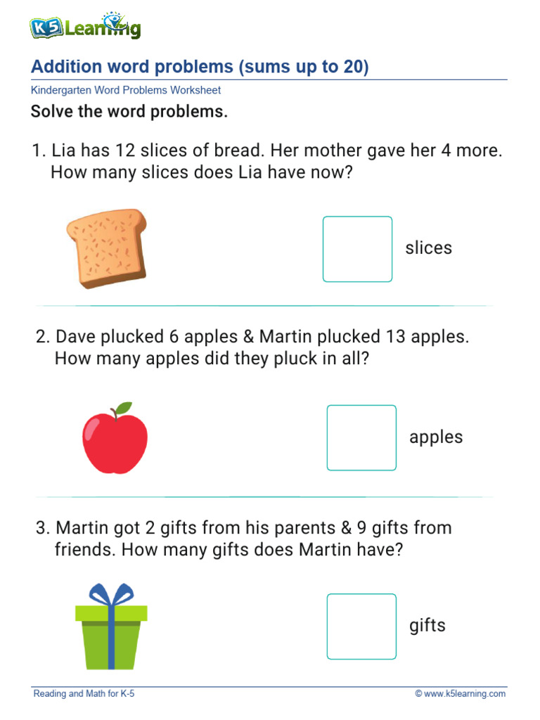 Kindergarten Addition Word Problems | PDF