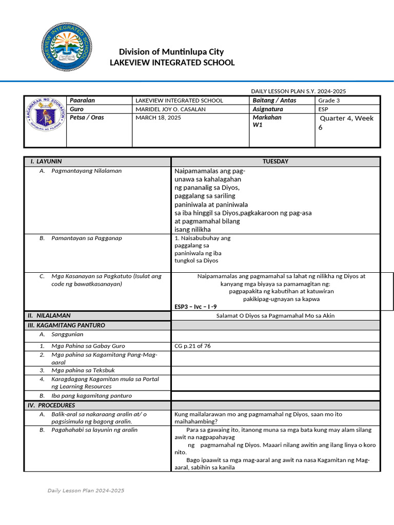 DLP ESP 3 Week 6 03.18 | PDF