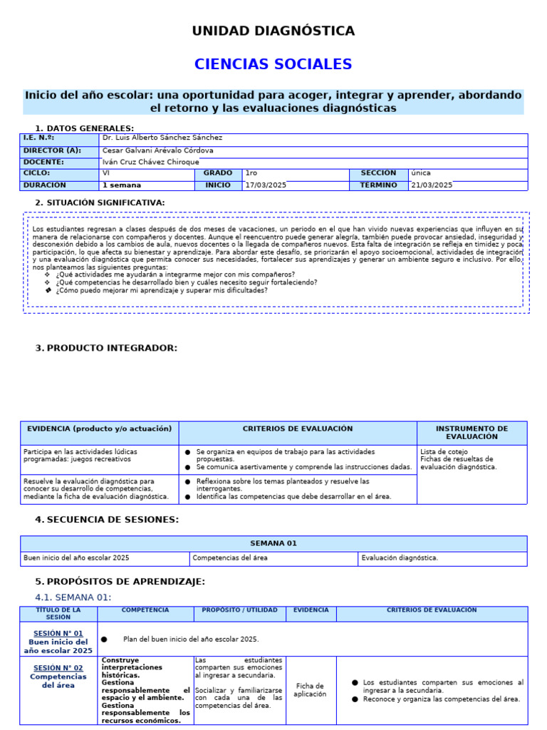 Unidad Diagnostica - CC - SS 1° | PDF | Evaluación | Enseñando
