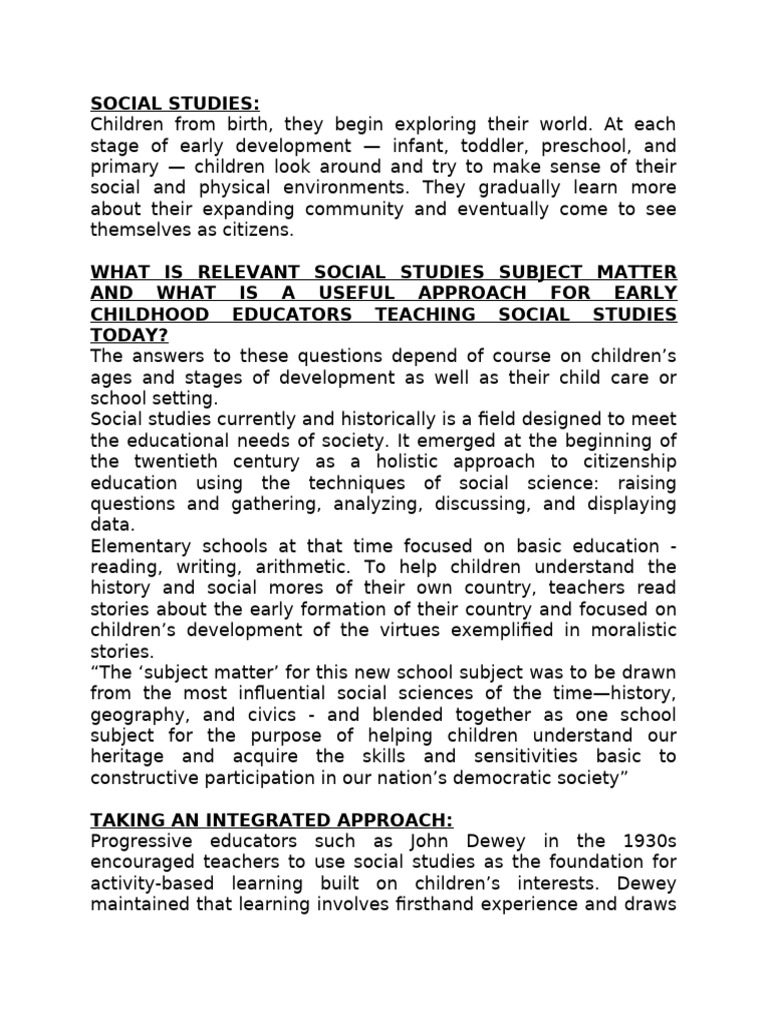 Social Studies Curriculum for Early Childhood | PDF | Curriculum | Teachers