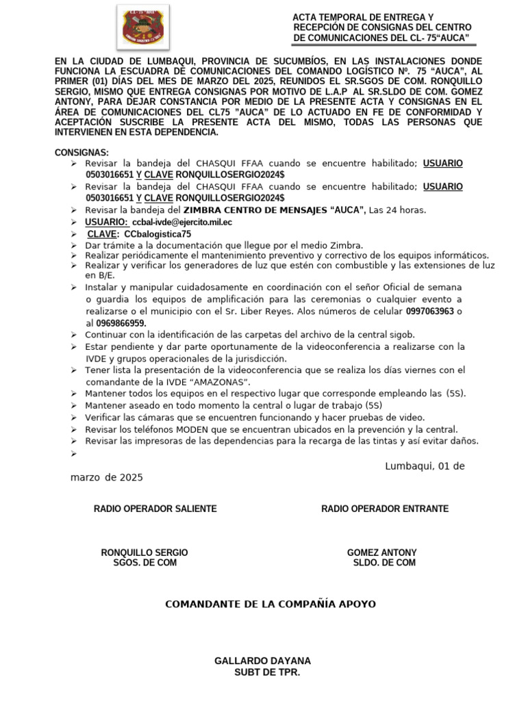 Acta Lap - Ronquillo Marzo 2025 | PDF