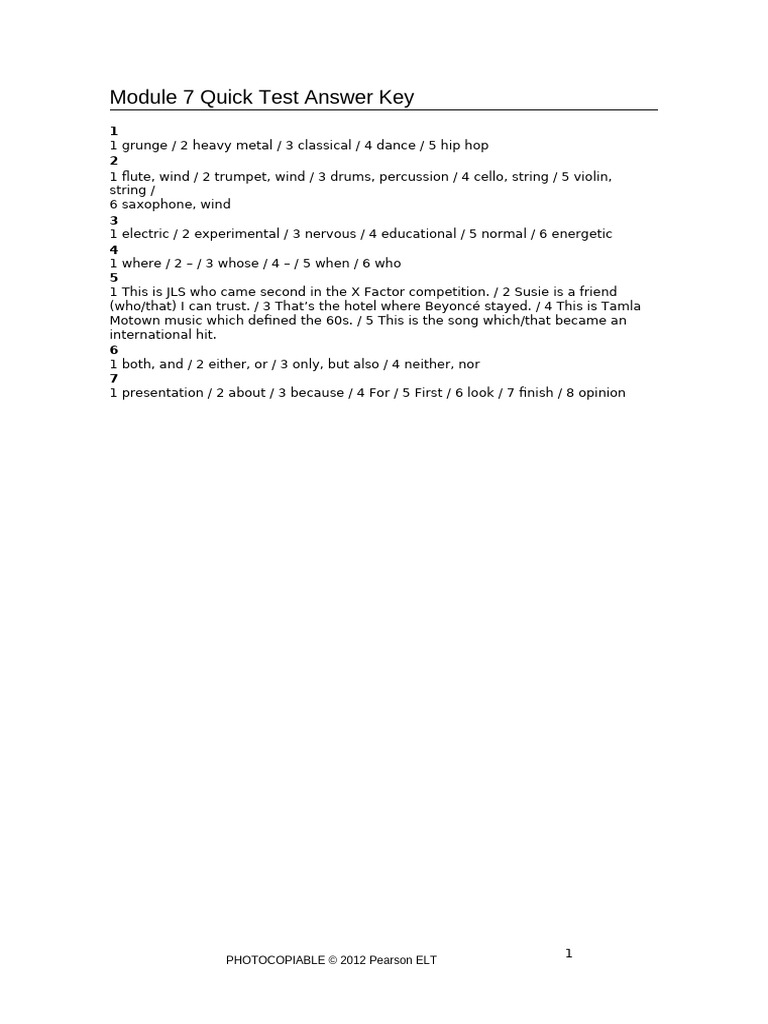 Module 7 Quick Test Answer Key | PDF