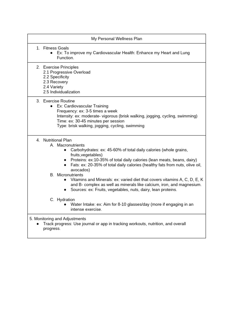 Personal Wellness Plan Overview | PDF