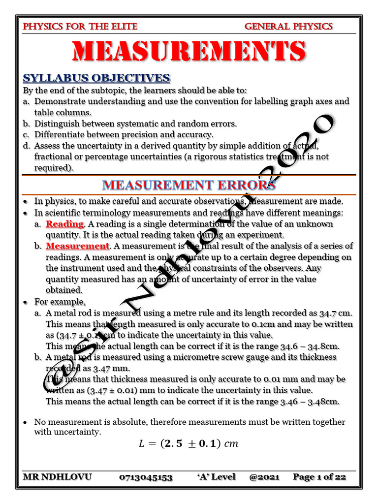A Level Physics 02. General Physics Lesson 2-Measurement and Errors ...