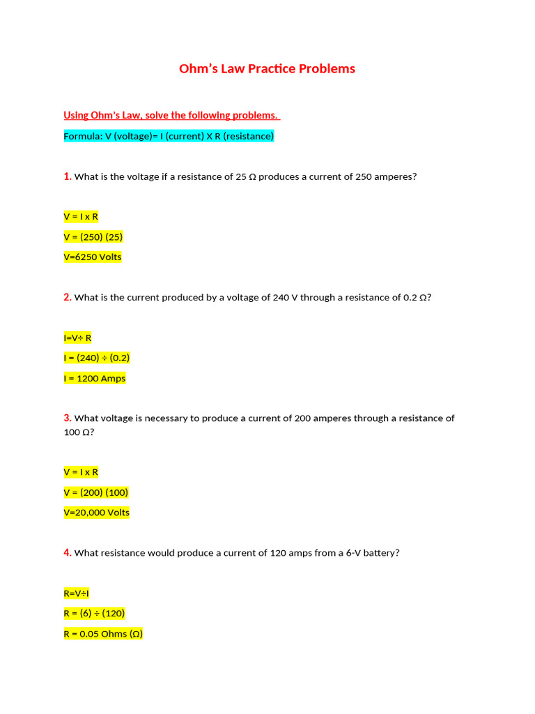 Ohm's Law Practice Problems | PDF