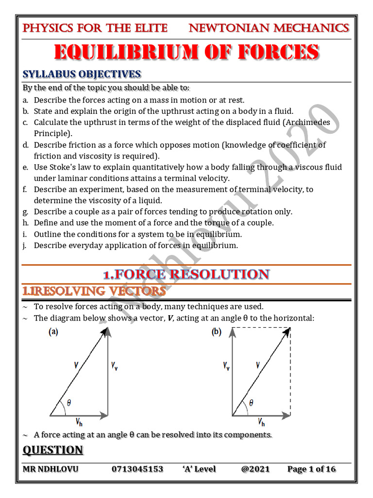 A Level Physics 05. Forces Lesson 4-Equilibrium of Forces | PDF | Force ...