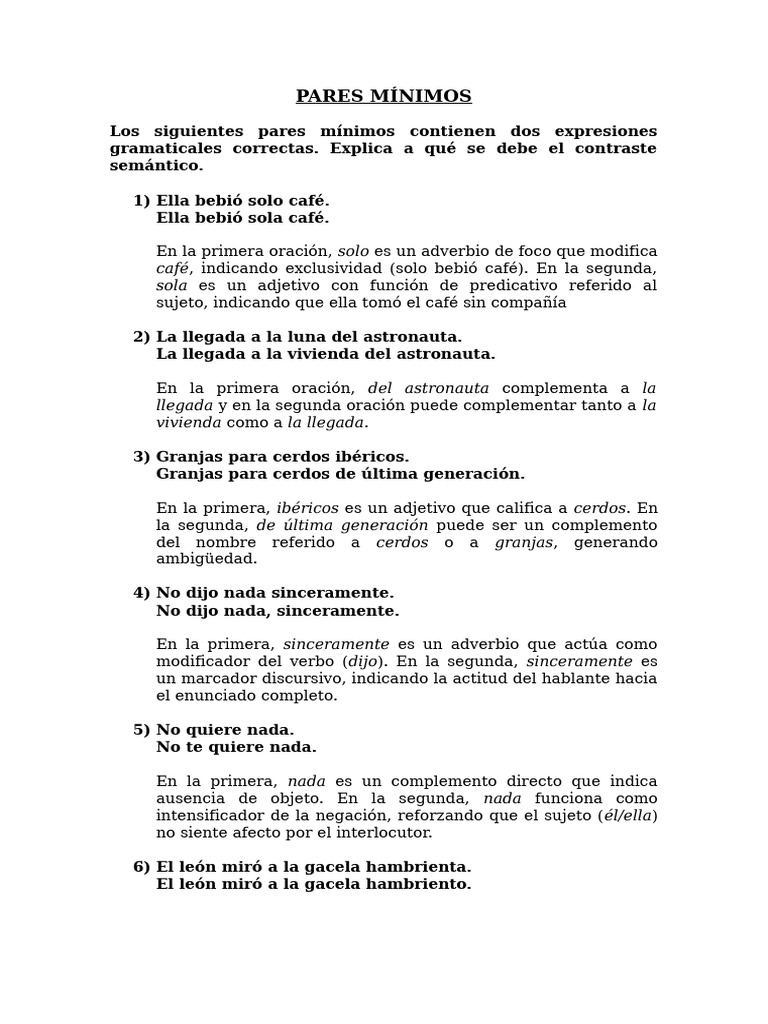 Respuestas Pares Mínimos | PDF | Verbo | Asunto (gramática)