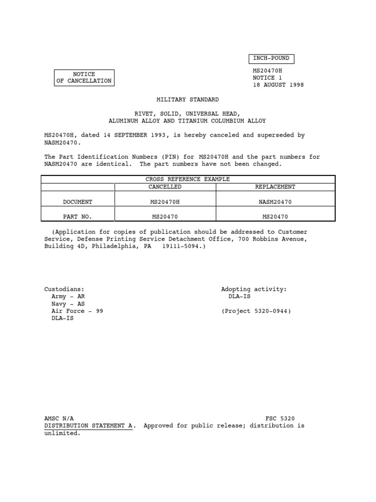 MS20470H Notice #1 | PDF