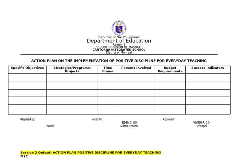 Action Plan for Positive Discipline Implementation | PDF