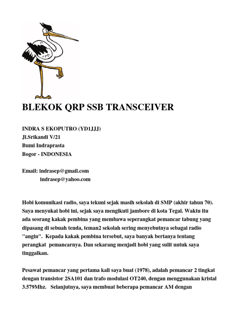 Blekok QRP SSB Transceiver | PDF