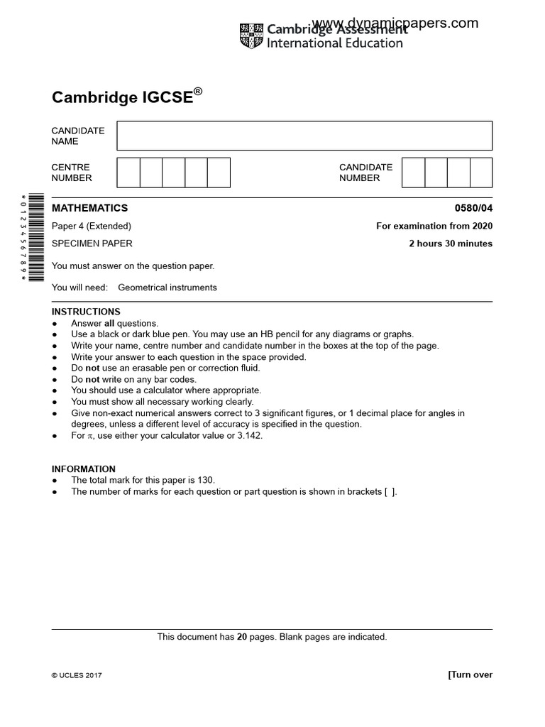 2020 Specimen Paper 4 | PDF | Mathematics