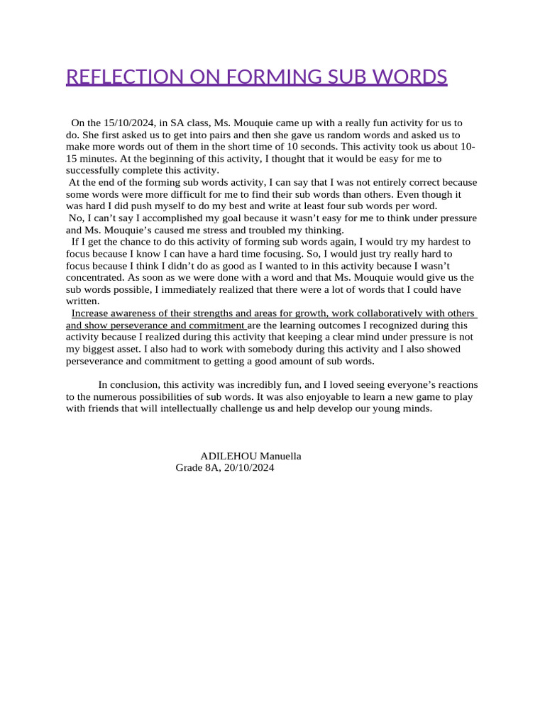 Reflection On Forming Sub Words | PDF