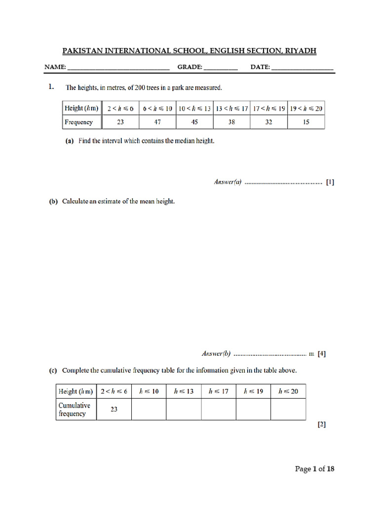 Pakistan School Math Worksheet | PDF