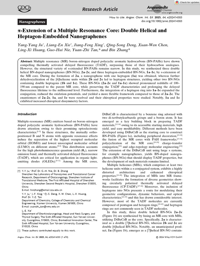 Angew Chem Int Ed - 2024 - Ju - Extension of A Multiple Resonance Core ...