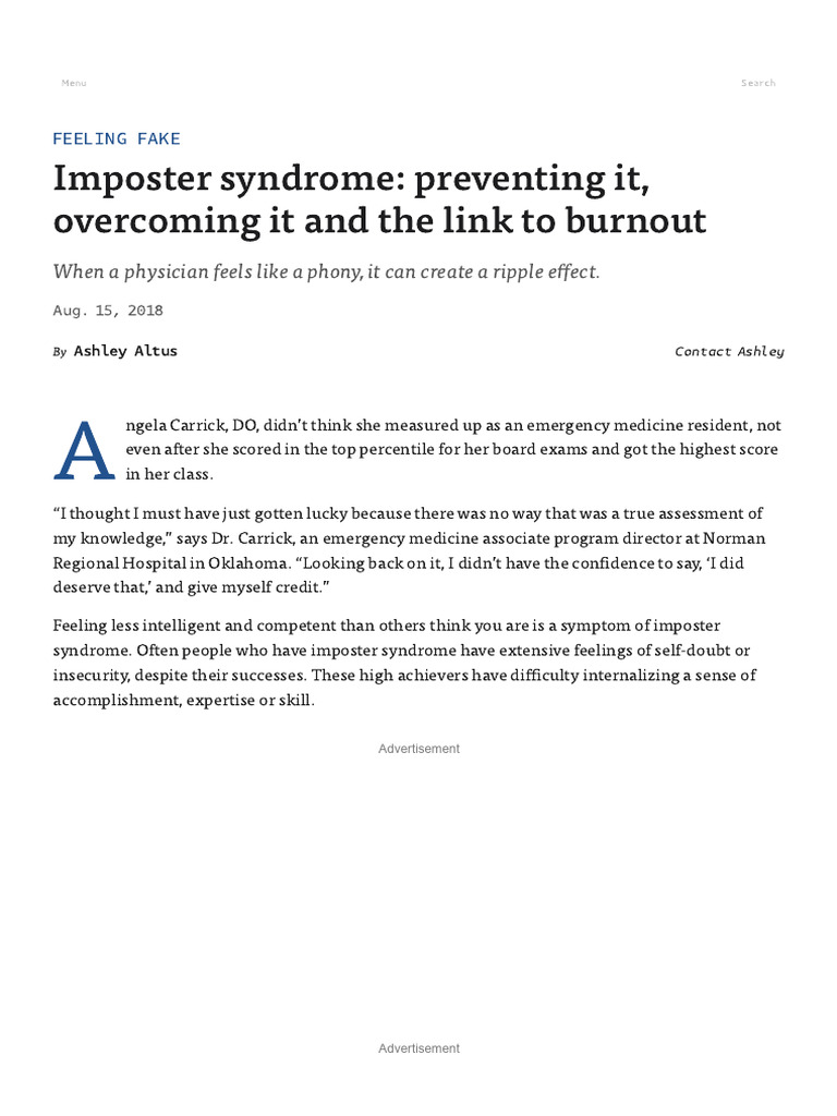 Imposter Syndrome Preventing It, Overcoming It and The Link To Burnout ...