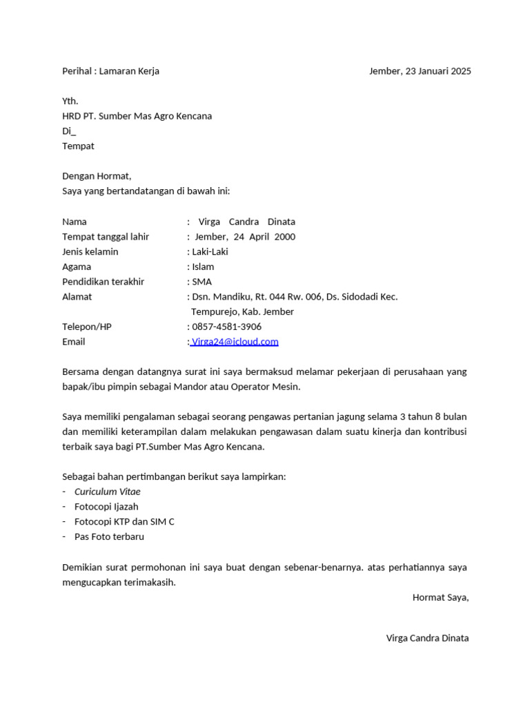 Surlam Virga PT Sumber Mas Argo Kencana | PDF