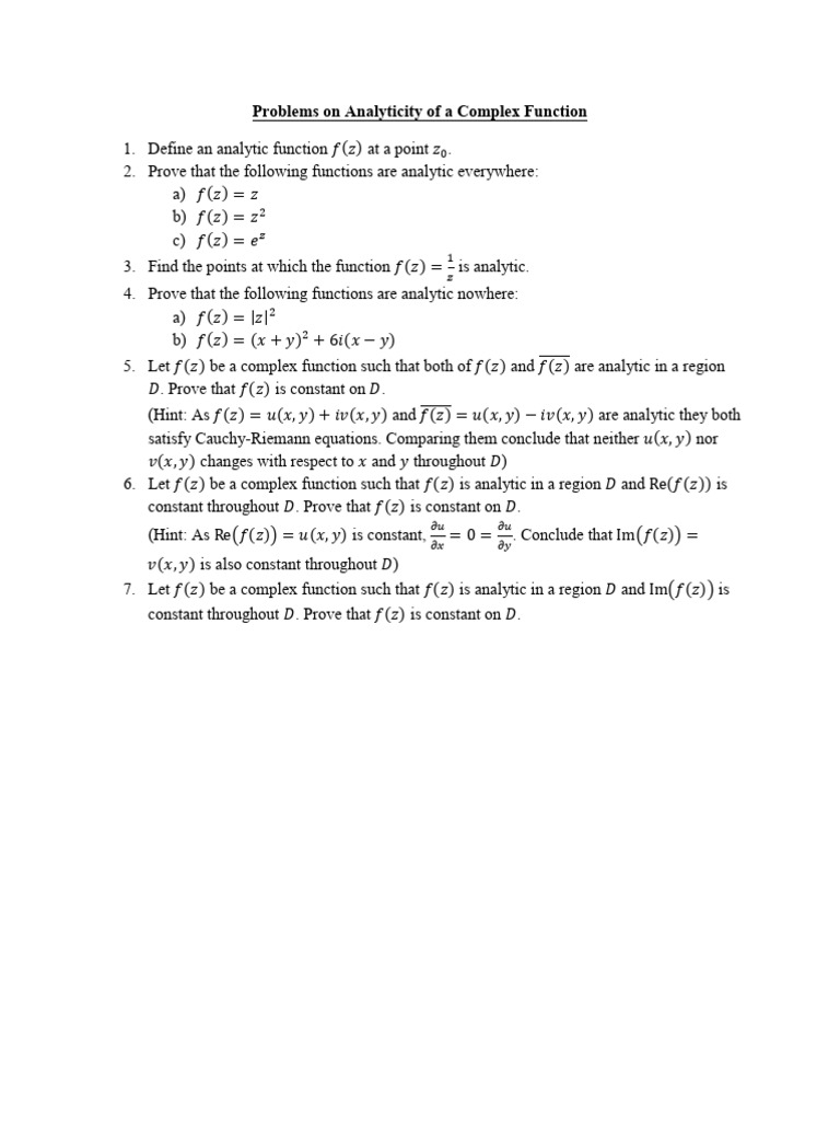 Problems On Analyticity of A Complex Function | PDF