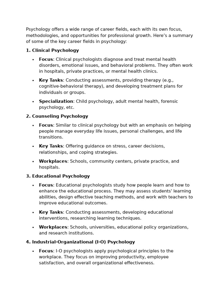 Careers in Psychology Overview | PDF | Psychology | Mental Health