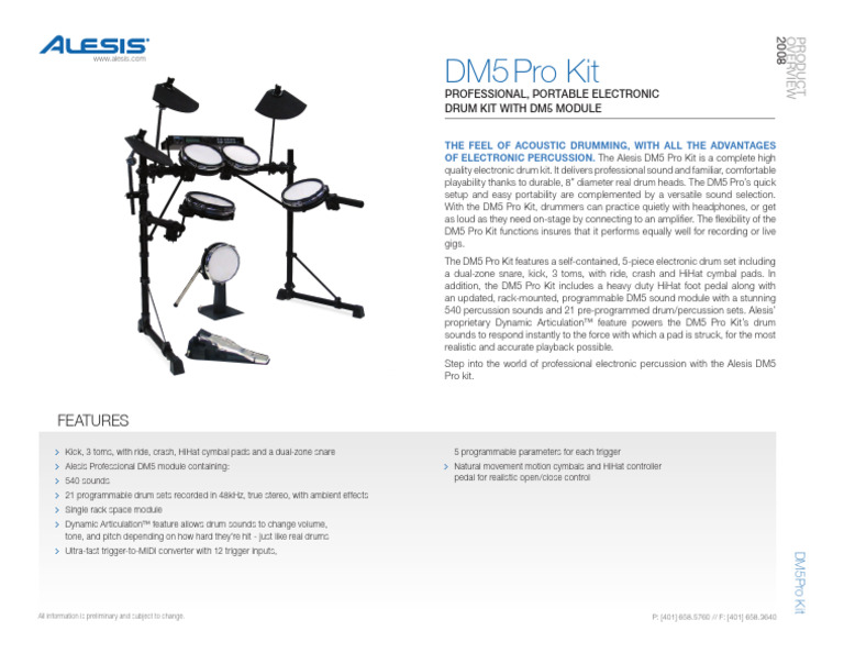 dm5 Pro Kit 2008 Alesis Product Overview | PDF | Drum Kit | Sound Technology