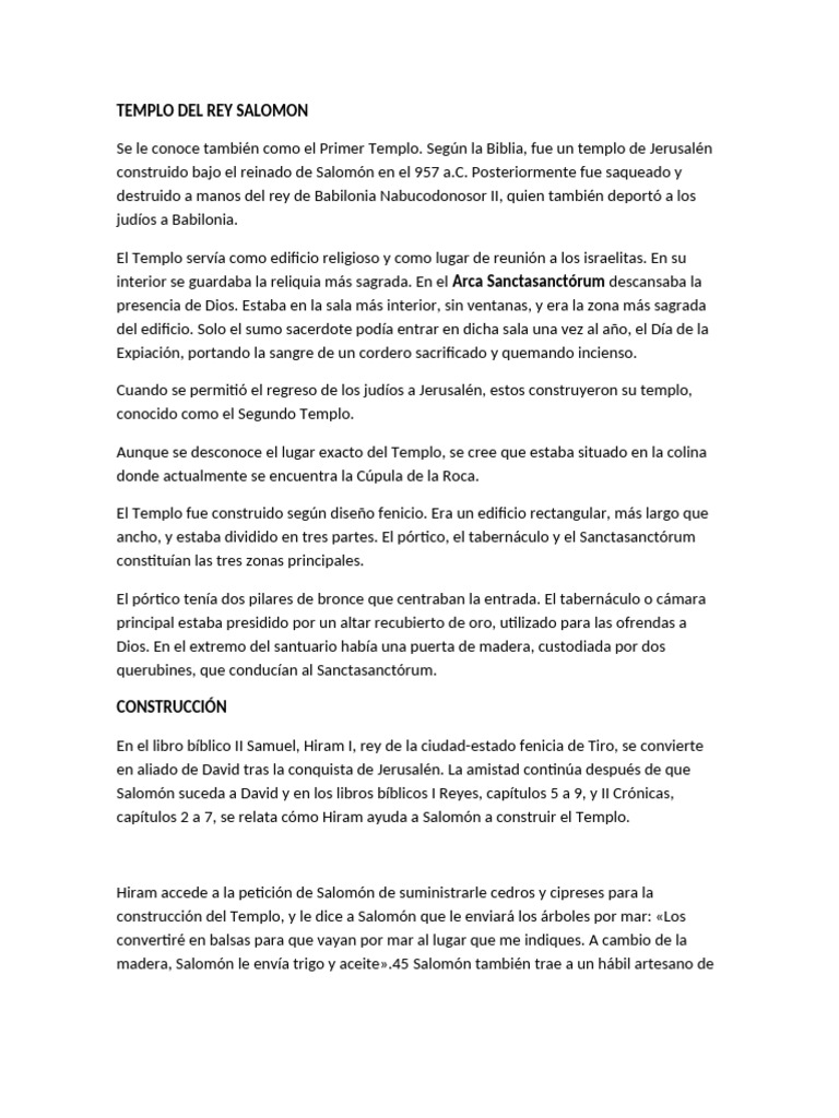 Historia del Templo de Salomón | PDF | El antiguo Israel y Judá