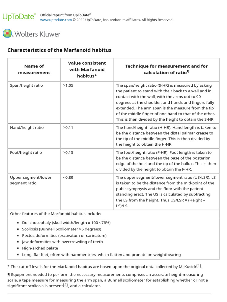 Characteristics of the Marfanoid habitus - UpToDate | PDF ...