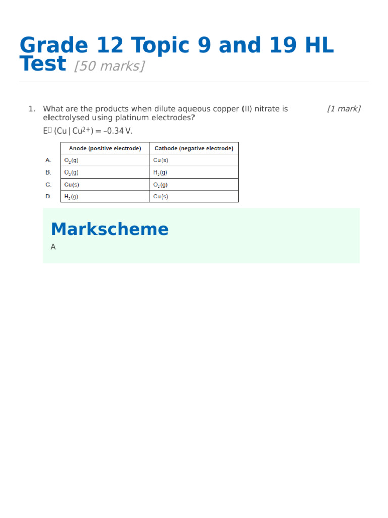 Grade - 12 - Topic - 9 - and - 19 - HL - Test Answers | PDF | Physical ...