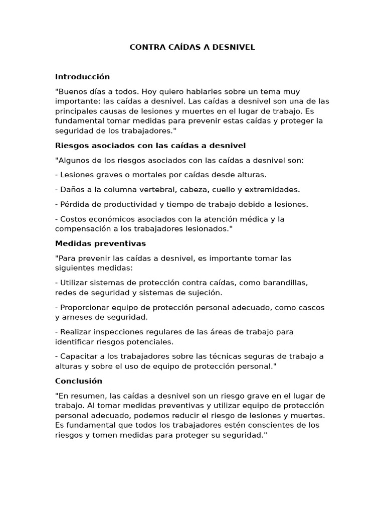 Prevención de Caídas a Desnivel en Trabajo | PDF