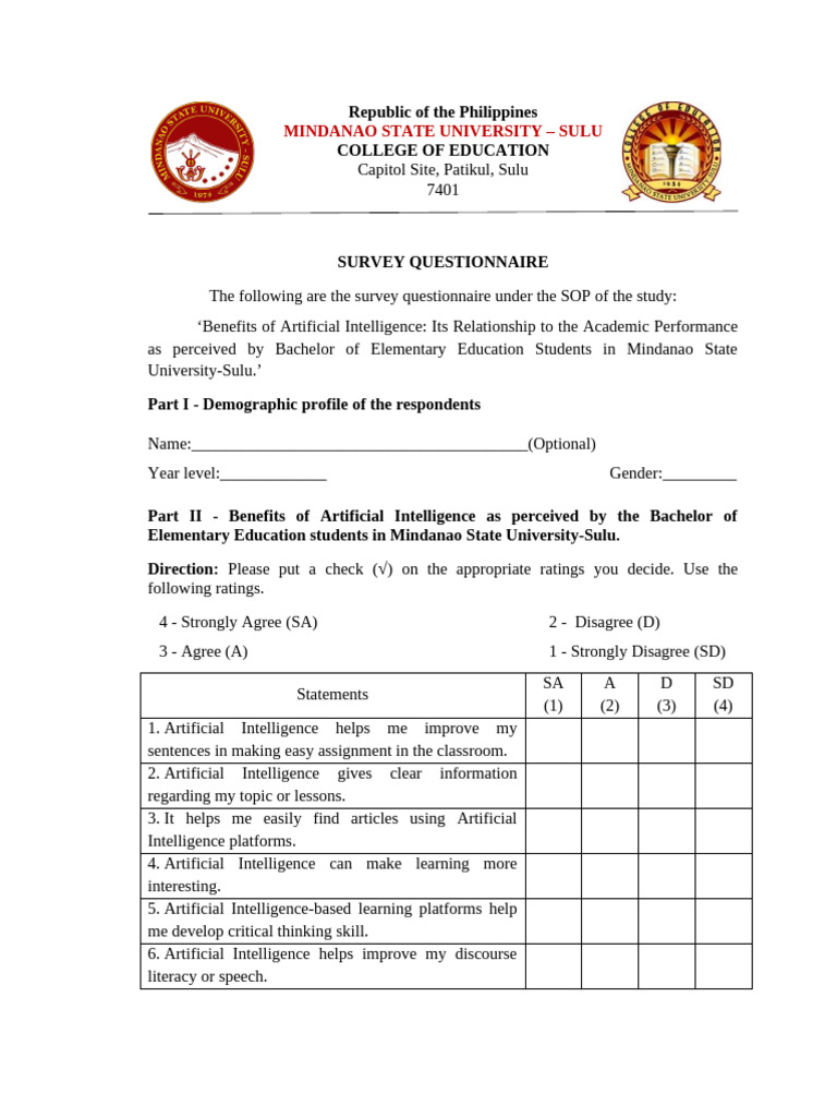 FINAL SURVEY QUESTIONNAIRE_054811 | PDF | Artificial Intelligence ...