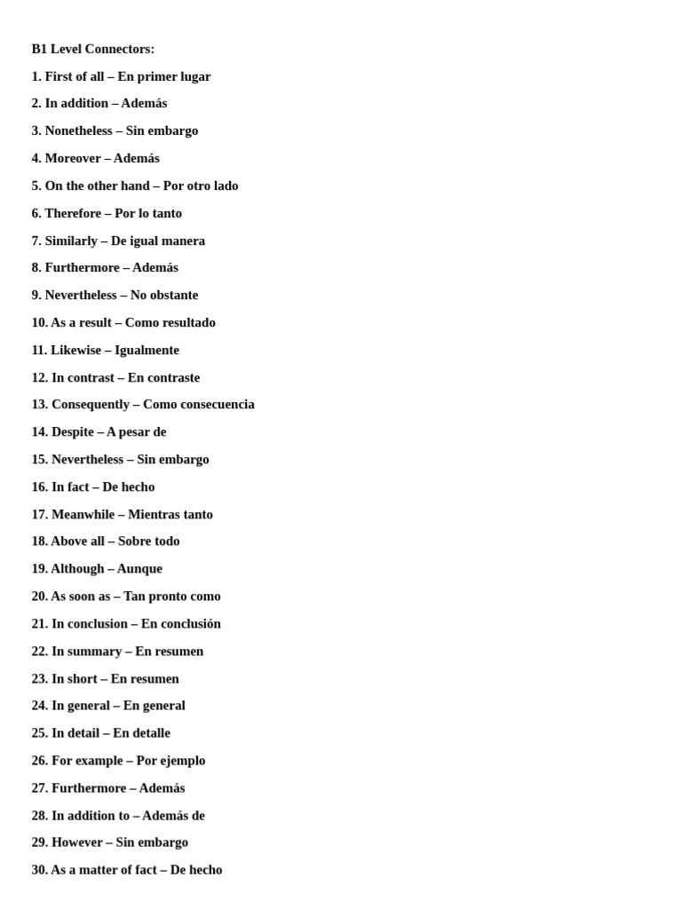 Conectores en inglés B1 PDF | PDF