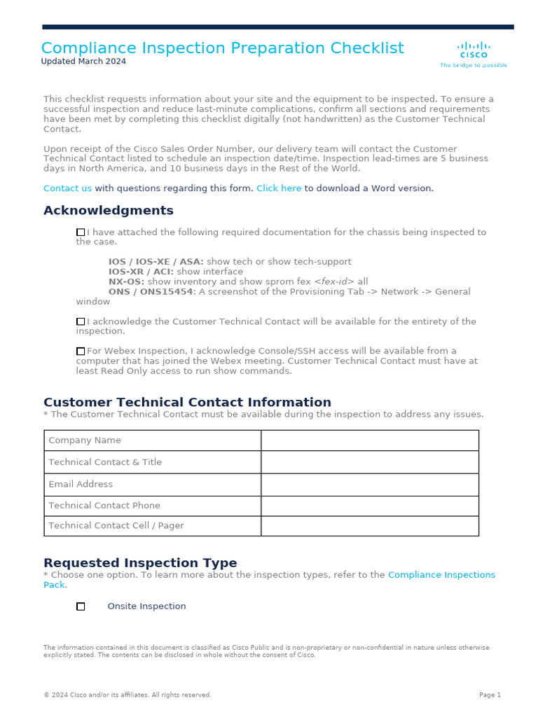 Compliance Inspection Preparation Checklist | PDF | Computing | Software