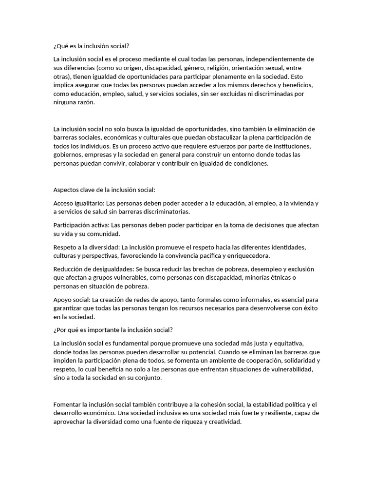 Qué es la inclusión social | PDF | Inclusión (Educación) | Igualdad social
