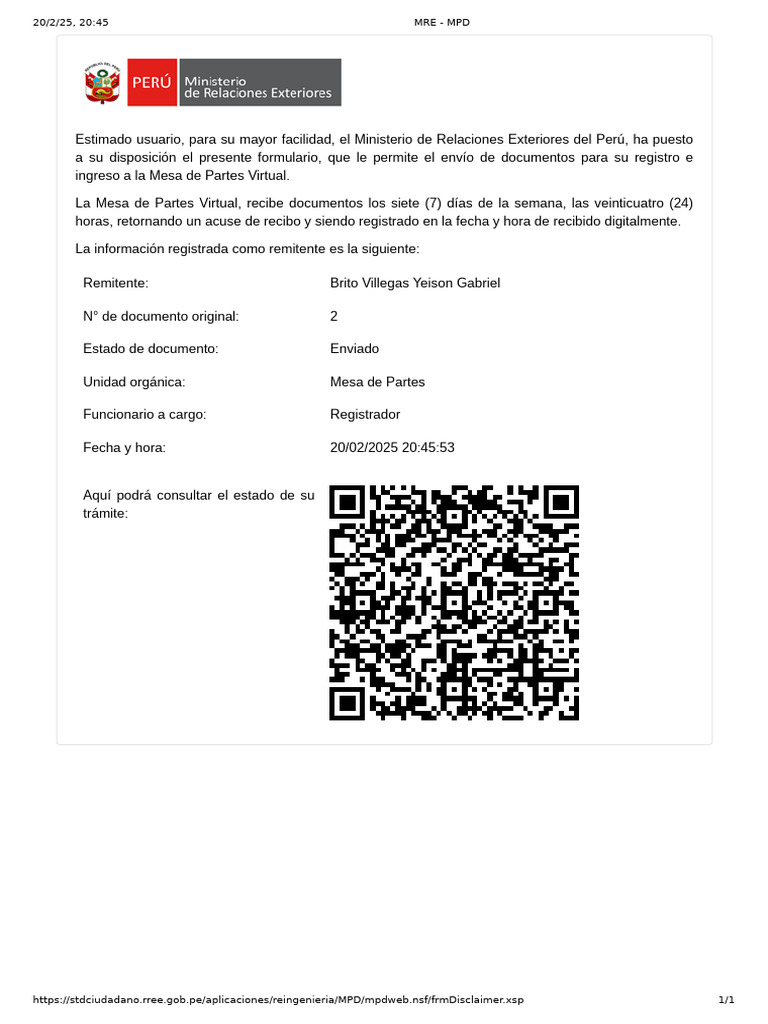 Constancia Solicitud Refugio Yeison Brito | PDF