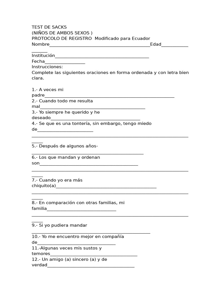 TEST DE SACKS Infantil | PDF