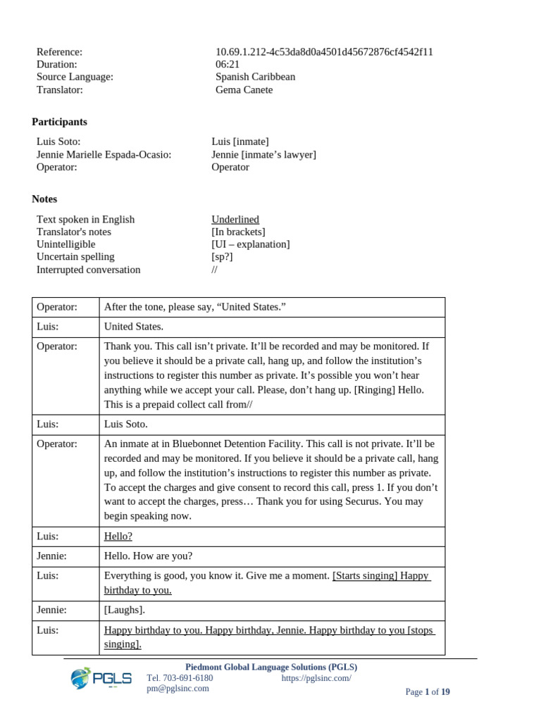 Inmate Call: Support and Advice Conversation | PDF