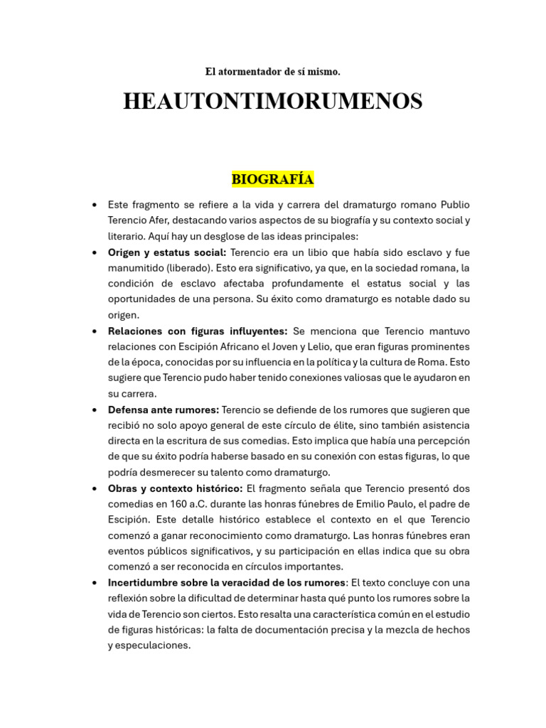 Heautontimorumenos: Terencio y su legado | PDF | Comedia | Teatro