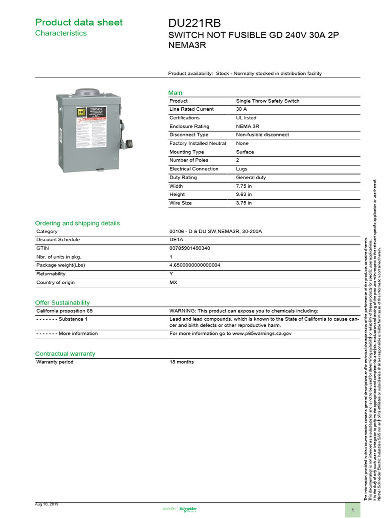 Single Throw Safety Switch DU221RB | PDF