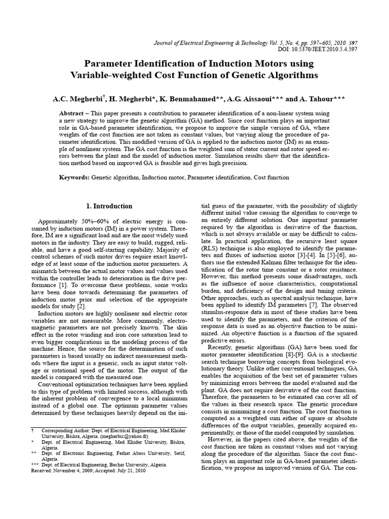 Parameter IdentificInduction Mo | PDF | Mathematical Optimization | Genetic Algorithm