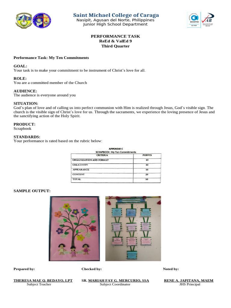 ReEd & ValEd 9 - 3RD GRADING PERFORMANCE TASK WITH SAMPLE OUTPUT | PDF