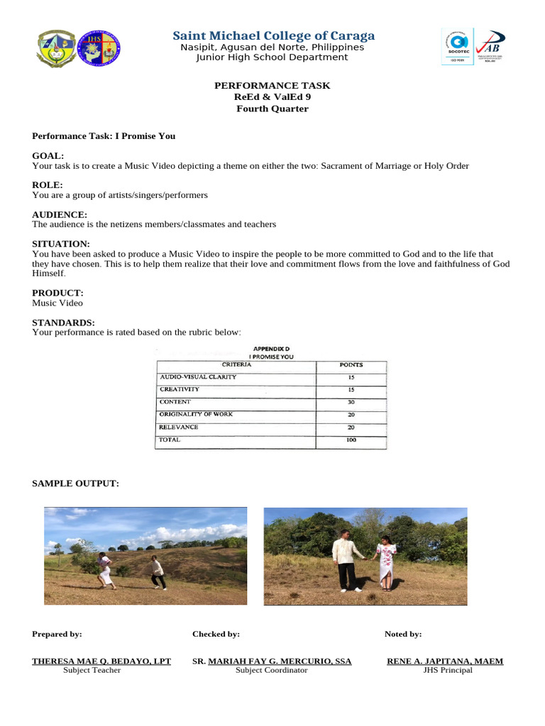 Reed & Valed 9 - 4th Grading Performance Task With Sample Output | PDF