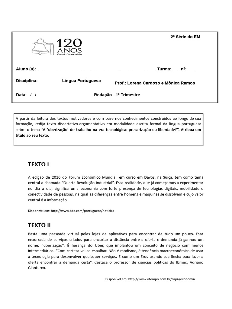 Redação 2 1o Trimestre 2025 | PDF | Economia | Economias