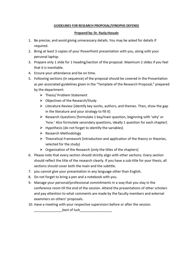 GUIDELINES FOR RESEARCH PROPOSAL DEFENSE | PDF