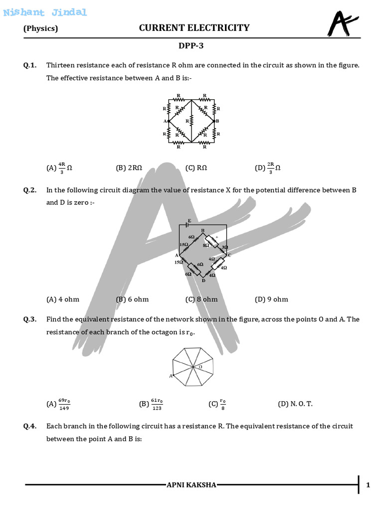 DPP - 03 Capacitor + Current Electricity NJ - 247 | PDF | Metrology | Quantity